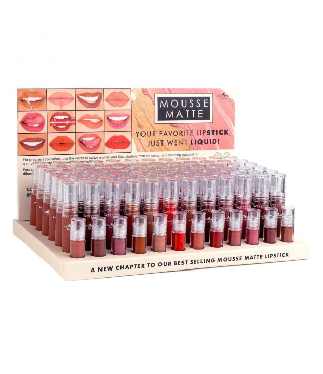 Display de 72 Labiales Mousse Matte Liquid Lipstick Italia Deluxe